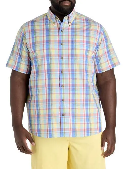 HARBOR BAY BY DXL Big & Tall Easy-care Large Plaid Sport Shirt - Yellow Multi