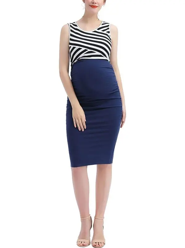 KIMI + KAI Margot Maternity Body-con Midi Dress - Navy Ivory