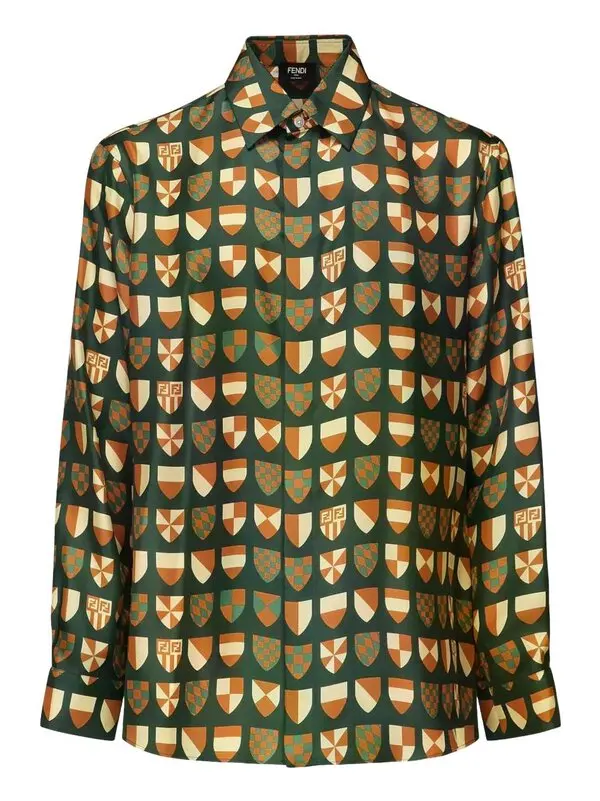 Fendi Ff Araldic-print Shirt - Green