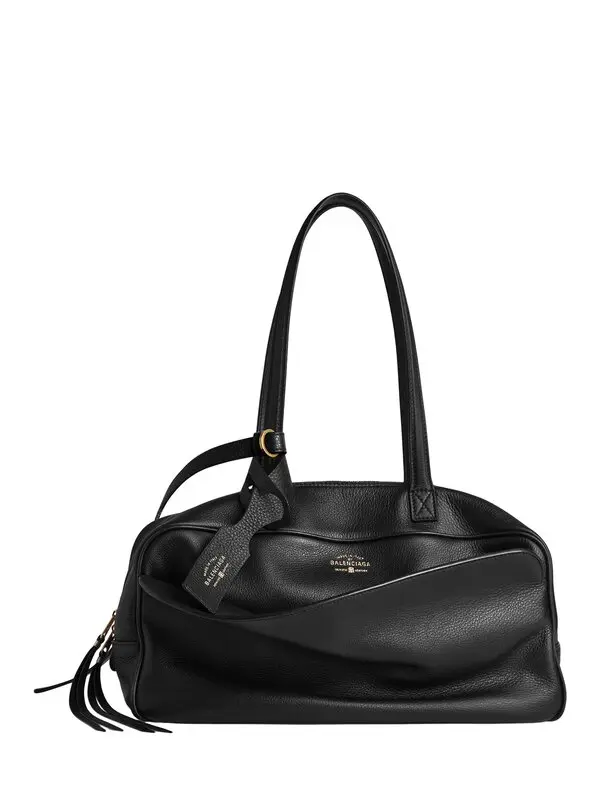 Balenciaga Medium Leather Carrie Bowling Top-handle Bag - Black