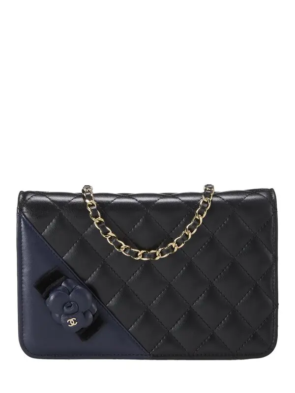 Chanel Lambskin Camellia Wallet On Chain - Black