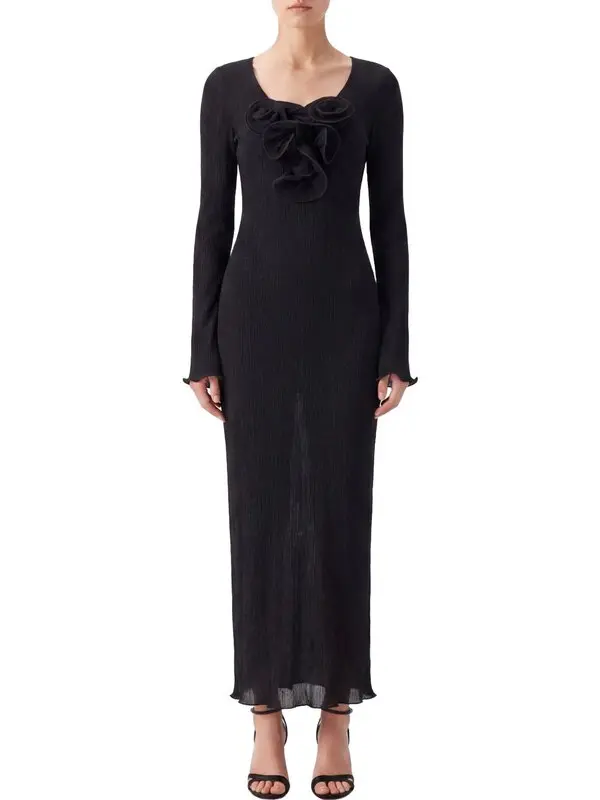 Magda Butrym Pleated Midi Dress With Flower Appliqu - Black