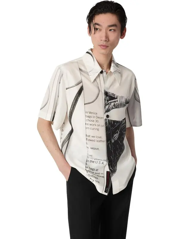 BOTTEGA  VENETA Silk Printed Shirt - Chalk/black