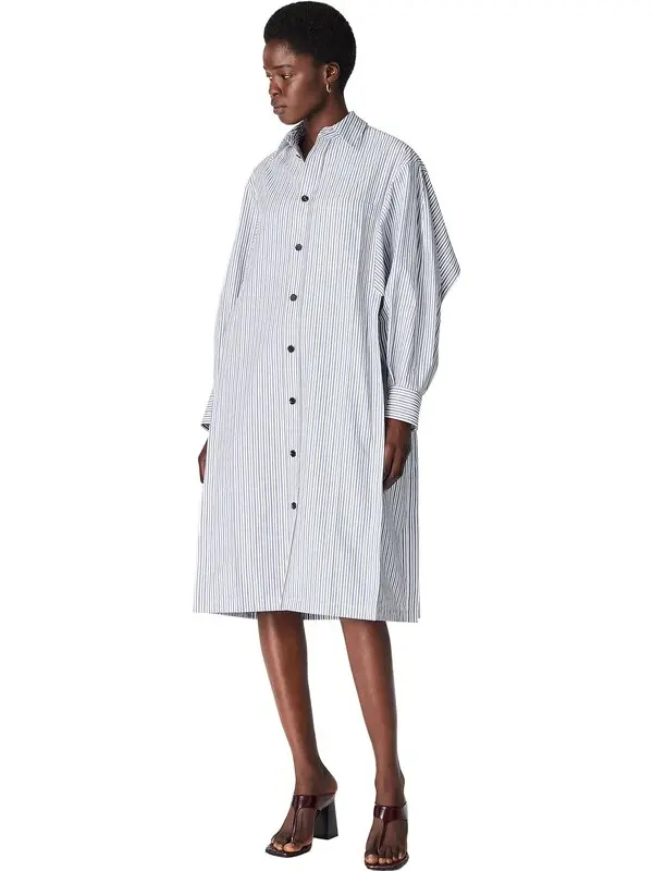 BOTTEGA  VENETA Bottega Veneta Striped Cotton Shirt Dress - White/squill/ebony