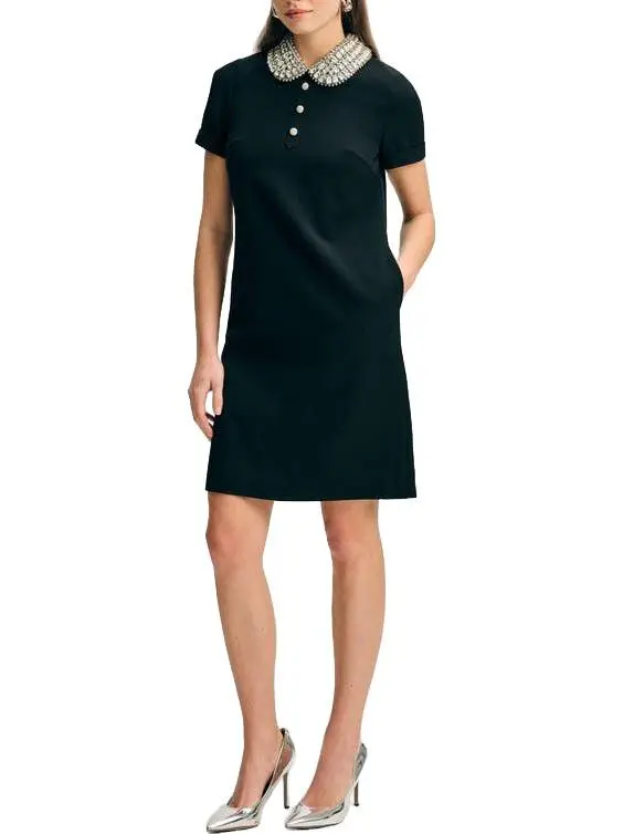 ISAAC MIZRAHI NEW YORK Cady Jewel Collar Shift Dress - Black