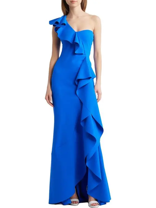 Chiara Boni La Petite Robe Kafu Ruffle One-shoulder Mermaid Gown - Blue Klein