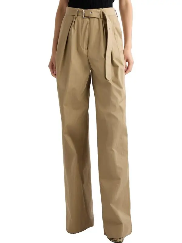 Dries Van Noten Belted Baggy Cotton Twill Pants - Beige