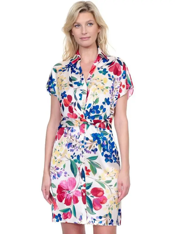 GOTTEX Garden Dream Printed Shirt Dress - Off White Multi