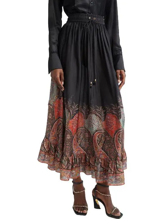 Zimmermann Rhiannon Paisley Print Silk Maxi Skirt - Black Paisley