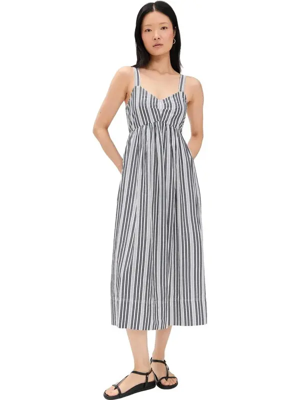 The Great. Reyes Stripe Midi Dress - Parchment Stripe