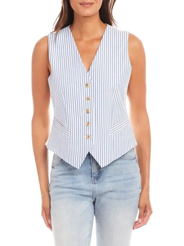 Karen Kane Striped Buttoned Vest - Blue Stripe