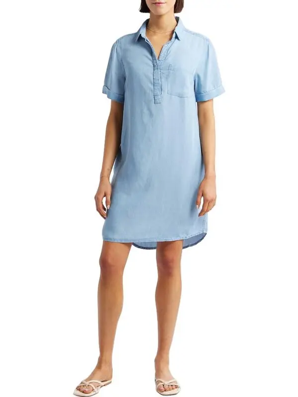 BEACHLUNCHLOUNGE Lizzy Short Sleeve Denim Shirt Dress - Light Wash
