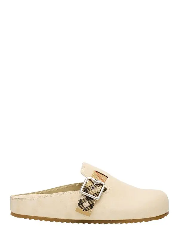 Burberry Urchin Calf Suede Slide Clogs - Bake Beige