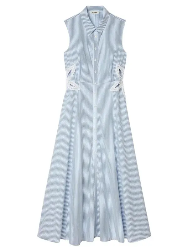 Sandro Amarante Floral Cutout Midi Shirtdress - Sky Blue