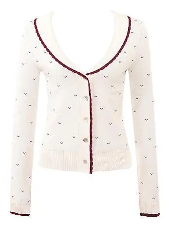 House Of Cb Marla Heart-print Knitted Cardigan - Ivory