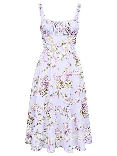 House Of Cb Kim Floral-print Cotton Midi Dress - Lilac Floral