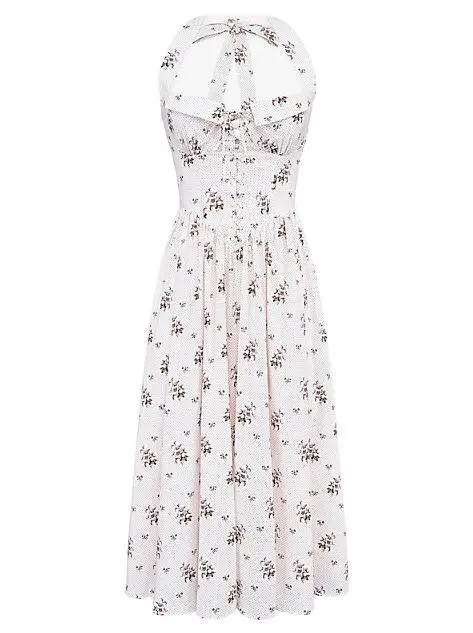 House Of Cb Emilia Halter-neck Midi Dress - Berry Spot Cream
