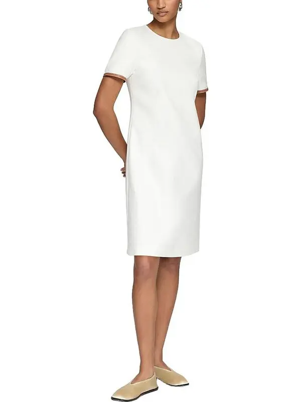Lafayette 148 New York Leather Trim Shift Dress - White
