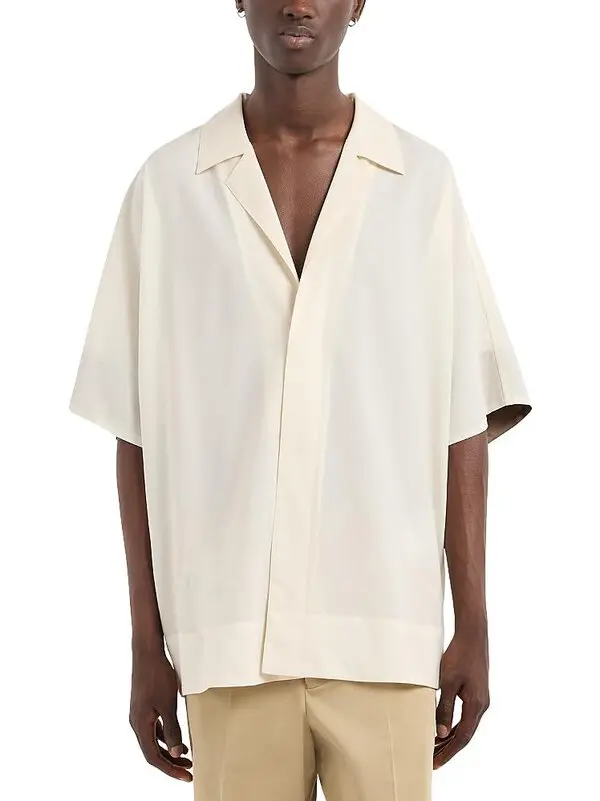 Emporio Armani Light Wool Short Sleeved Oversized Fit Button Up Shirt - Cream
