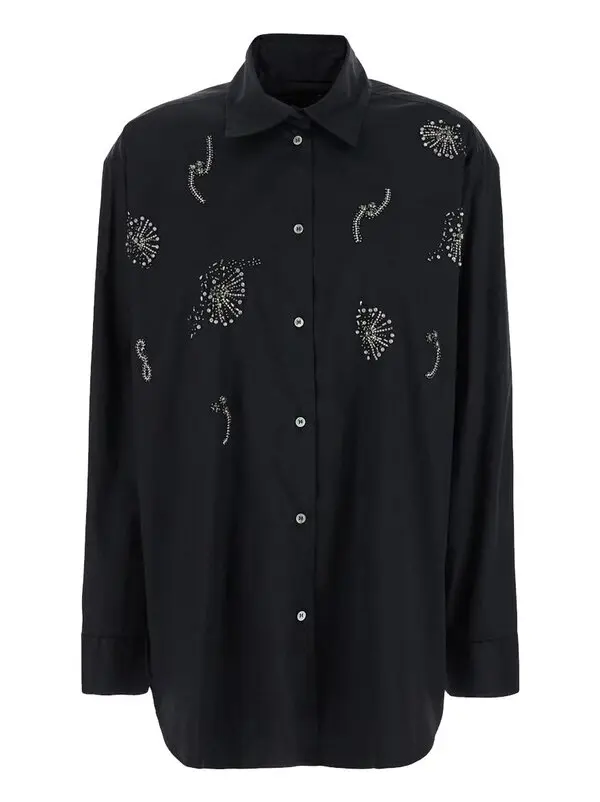 PLAIN Rhinestone-embellished Cotton Shirt - Black