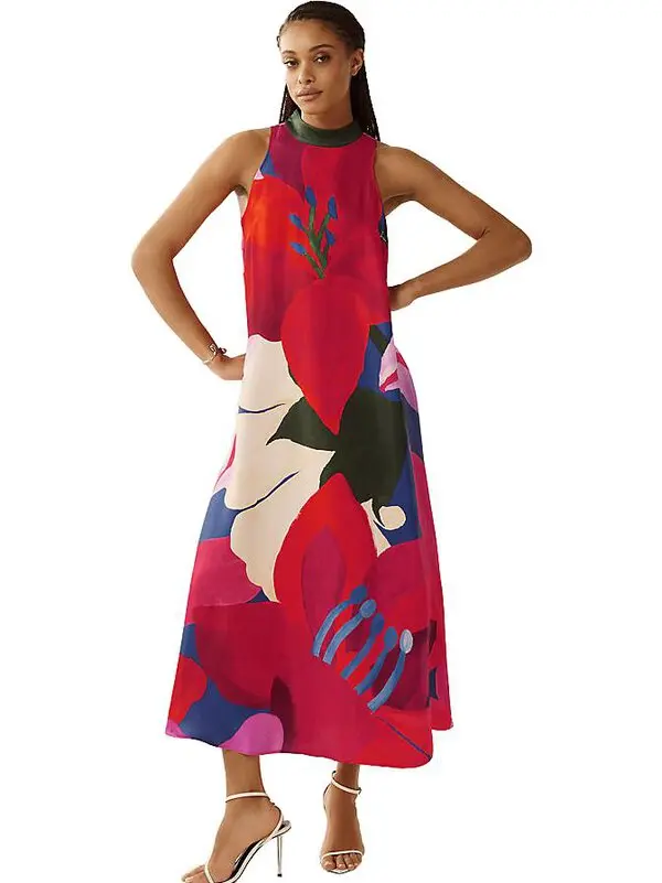 Anthropologie Farm Rio Halter Maxi Dress - Floral Watercolor