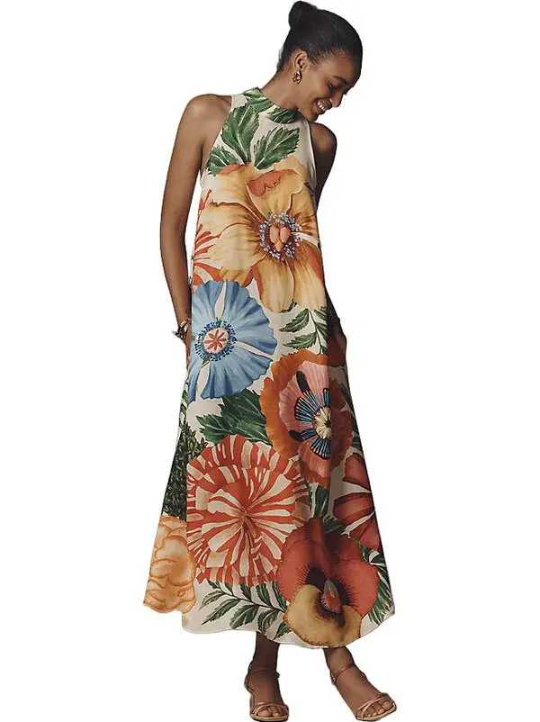 Anthropologie Farm Rio Halter Maxi Dress - Large Multi Floral