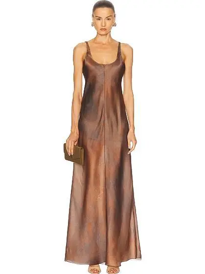GRACE LING Silk Bias Slip Dress - Rust Brown