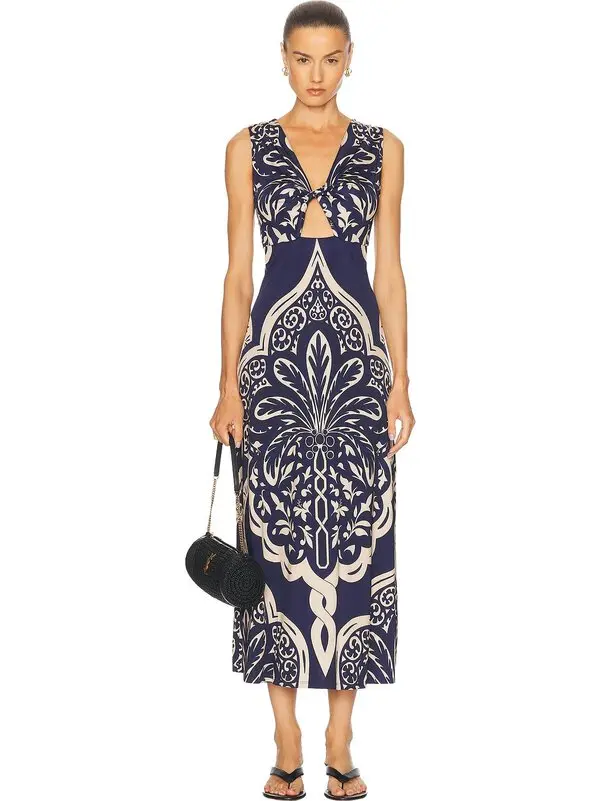Johanna Ortiz Voyage Ankle Dress - Palma Sevillana  Navy  & Ecru