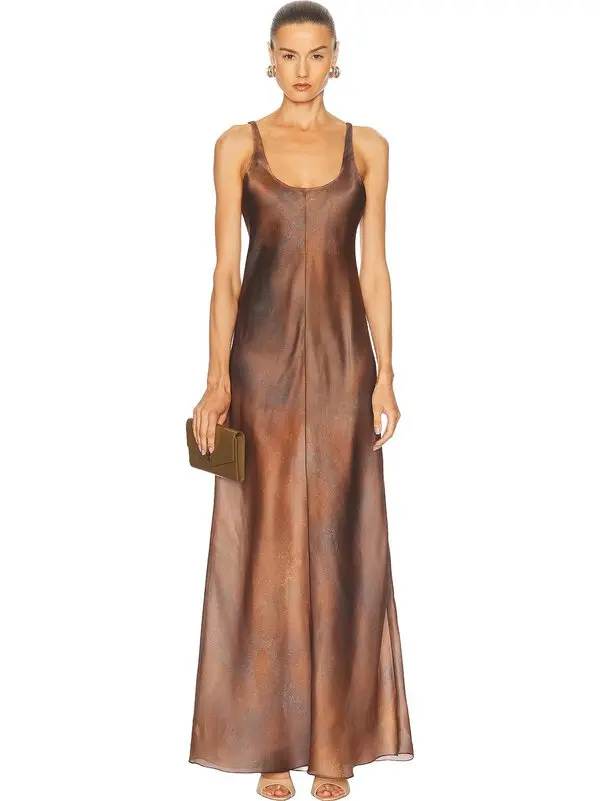 GRACE LING Ash Silk Bias Slip Dress - Rust Brown