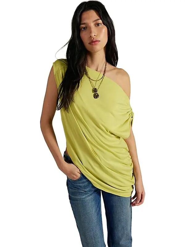 Free People Cascadia Tunic With Asymmetrical Hem And Off-the-shoulder Neckline - Light Pear