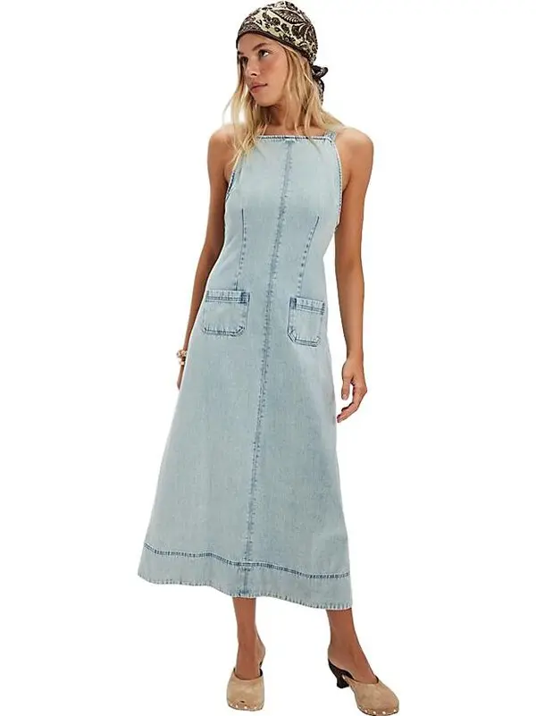 Free People Dex Denim Midi Dress - Bleachout