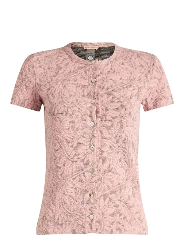 FRUITY BOOTY Posy Jacquard Short Sleeve Top - Pink/grey