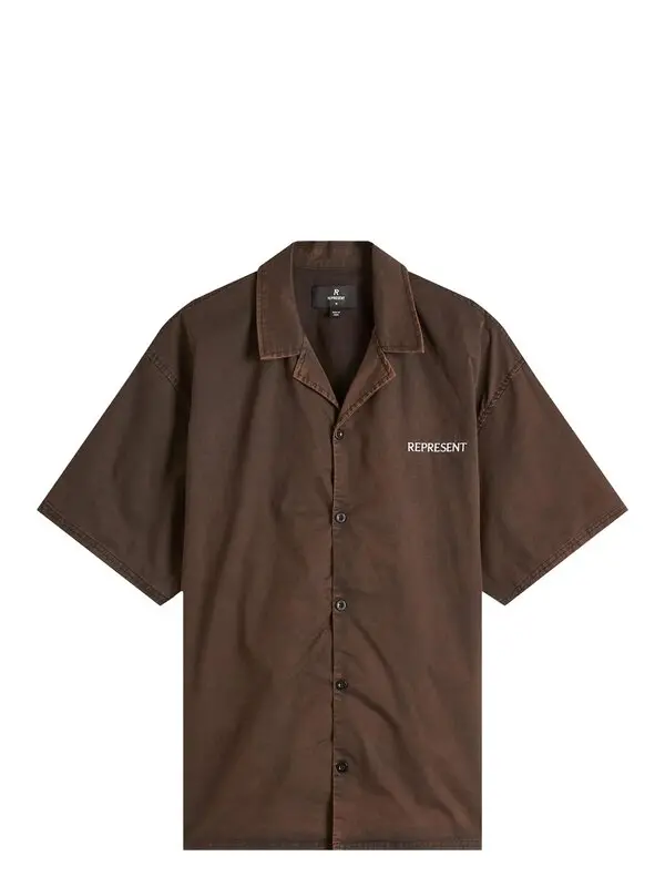 REPRESENT Script Camp Collar Shirt - Burnt Black