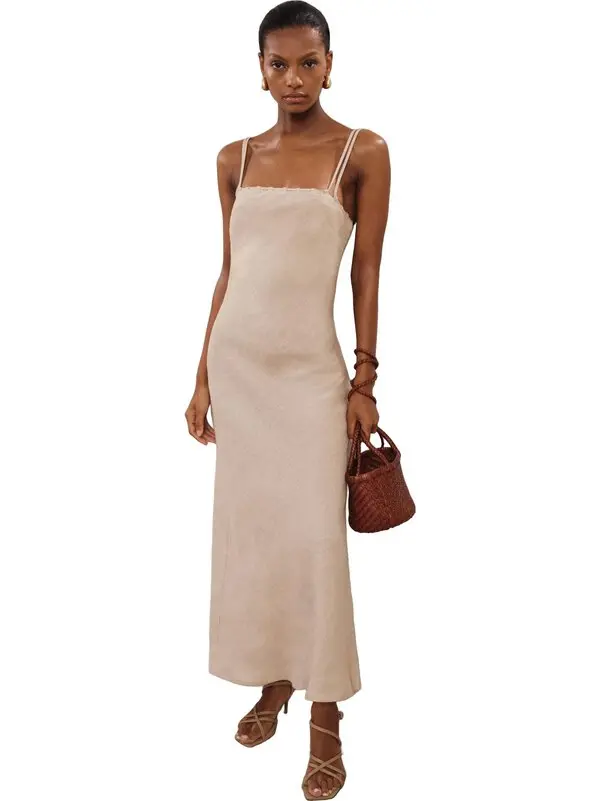 REISS Roxanne Linen Midi Slip Dress - Neutral