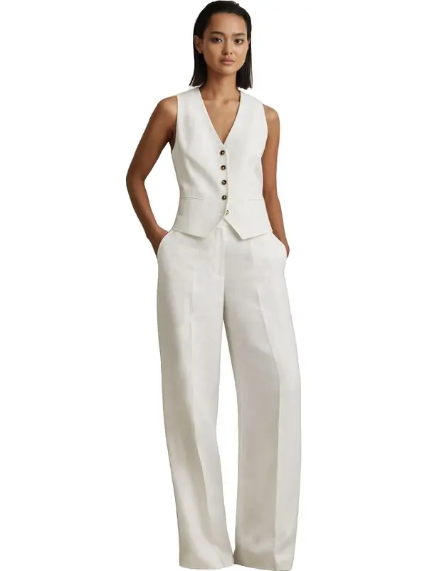 REISS Lori Wide Leg Suit Trousers - White