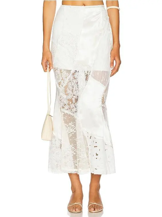 YUHAN WANG Lace Patched Mermaid Skirt - White