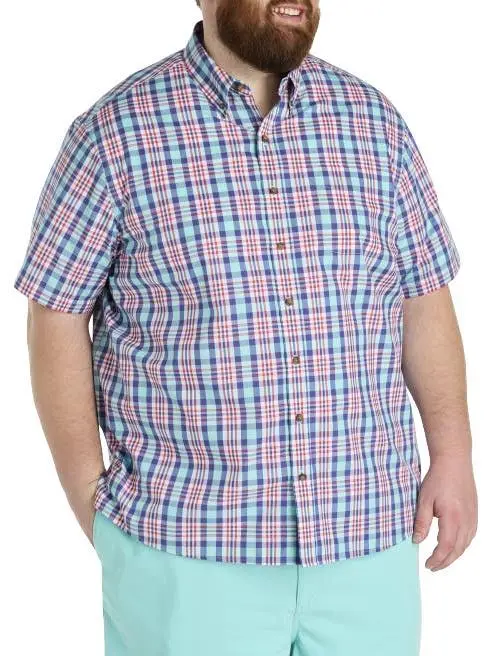 HARBOR BAY BY DXL Big & Tall Easy-care Large Plaid Sport Shirt - Aqua Multi