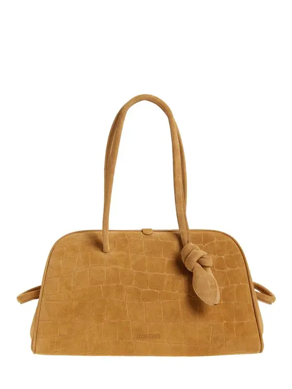 Jacquemus Le Turismo Croc Embossed Suede Bowling Bag - Camel