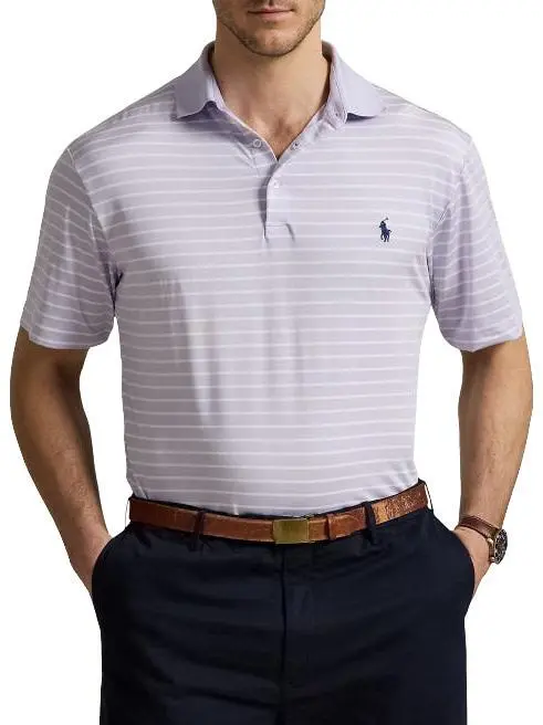 Polo Ralph Lauren Big & Tall Striped Performance Polo Shirt - Flwr Purp Nd Wht
