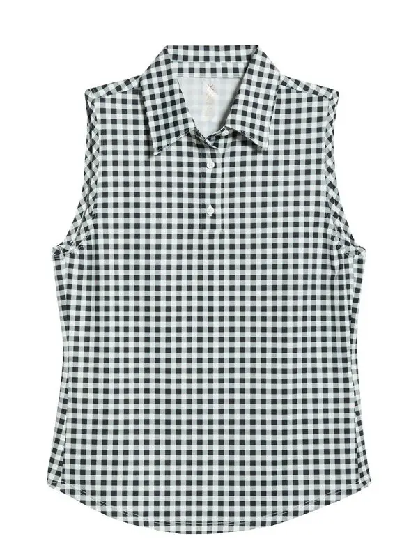RHONE Court Gingham Sleeveless Polo - Black Gingham