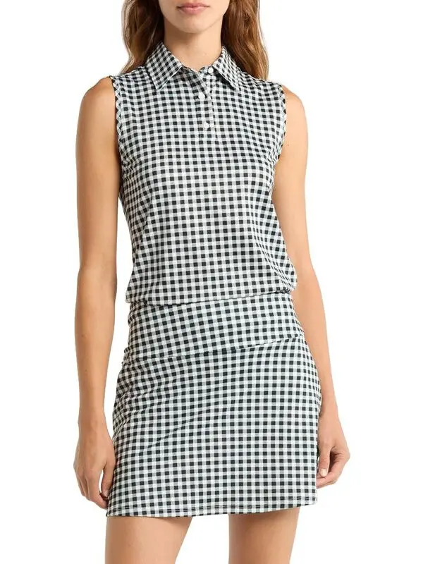 RHONE Court Gingham Sleeveless Polo - Black Gingham