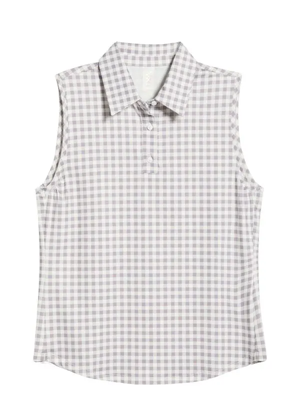 RHONE Court Gingham Sleeveless Polo - Purple Smoke Gingham
