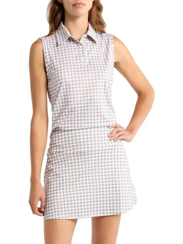 RHONE Court Gingham Sleeveless Polo - Purple Smoke Gingham
