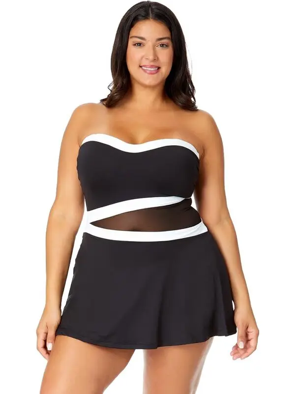 ANNE COLE PLUS Mesh Panel Swim Dress - Black