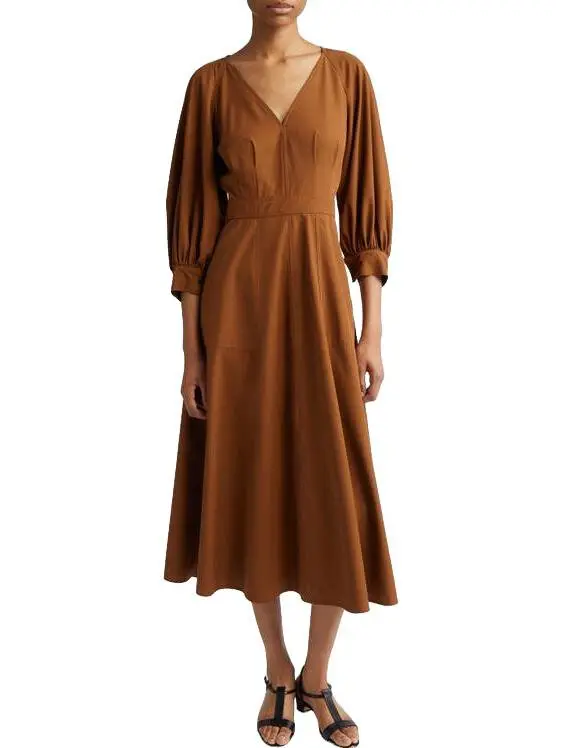 Max Mara Pedaggi Fit & Flare Cotton Poplin Dress - Tobacco