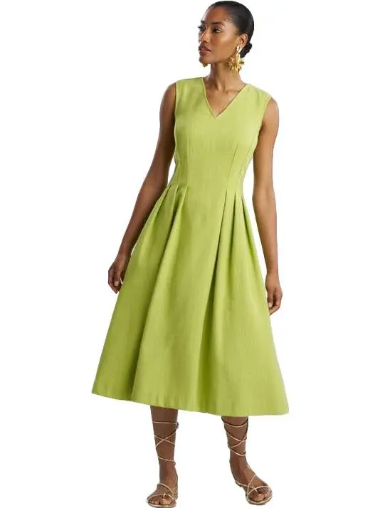 Natori Basketweave Pleat Release Dress - Pear