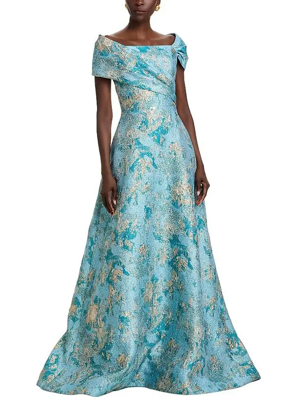 Rickie Freeman For Teri Jon Metallic Jacquard Gown - Aqua Multi