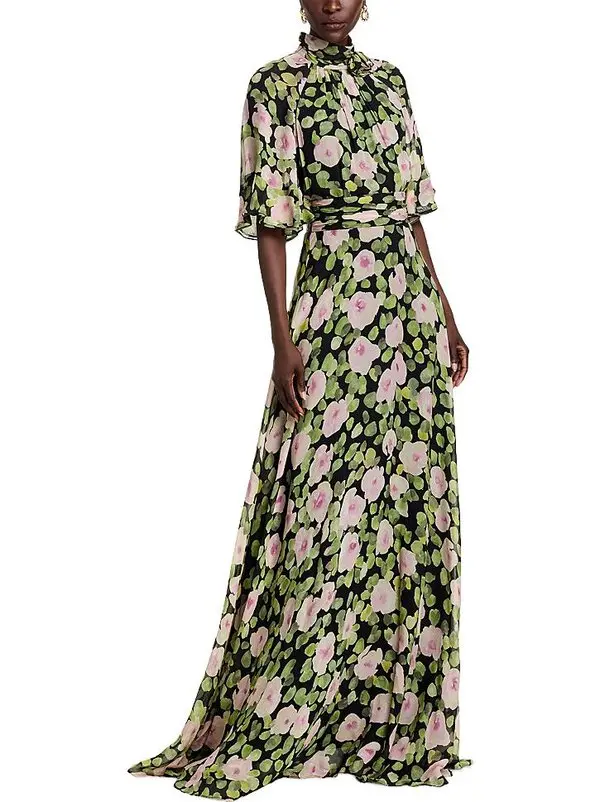 Rickie Freeman For Teri Jon Floral Chiffon Gown - Green Multi