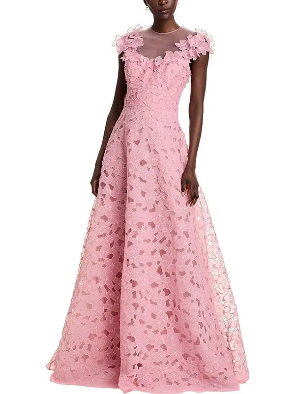 Rickie Freeman For Teri Jon Organza Floral Gown - Rose Pink