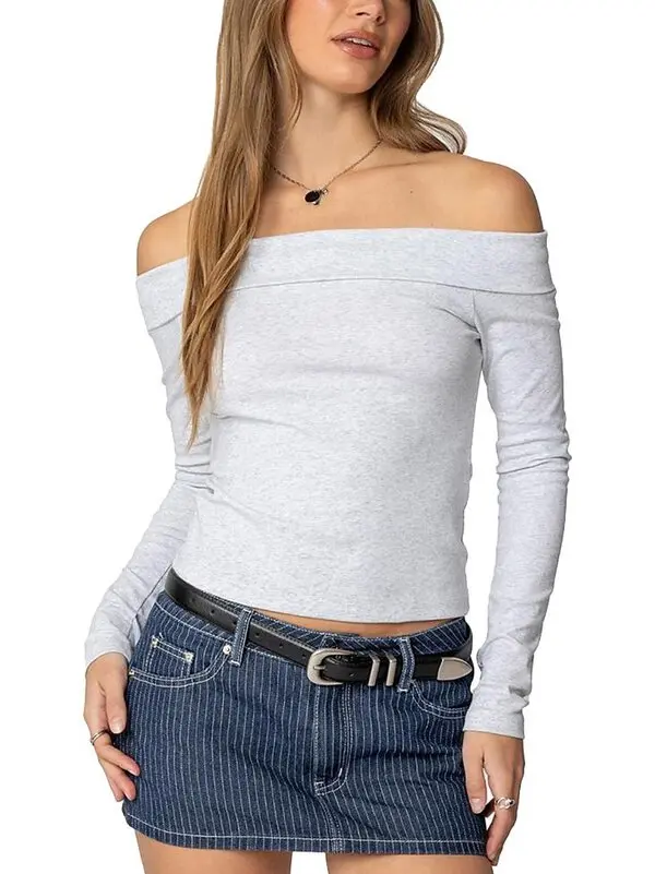 EDIKTED Claudie Fold Over Top - Gray-melange